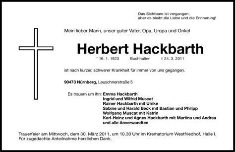 Traueranzeigen Von Herbert Hackbarth Trauernnde