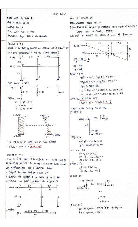 SOLUTION Plate Approximate Analysis Of Statically Indeterminate Structures Lateral Loads On