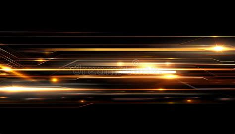 Golden Dynamic Racing Light Trails Streaks Background With Hi Tech Digital Data Flow Circuit