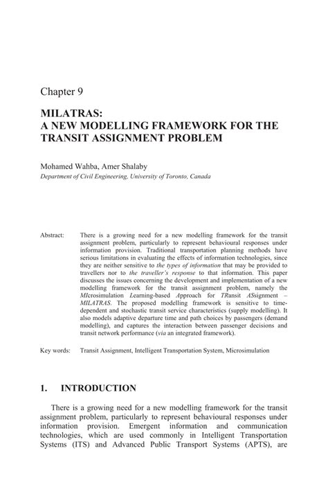 Pdf Milatras A New Modeling Framework For The Transit Assignment Problem