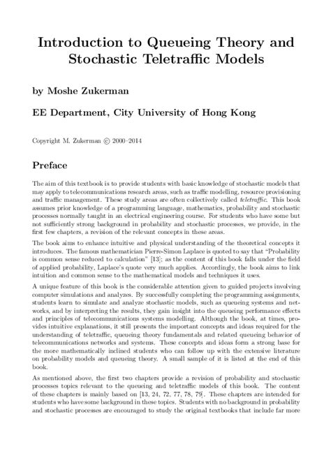 Pdf Introduction To Queueing Theory And Stochastic Teletraffic Models