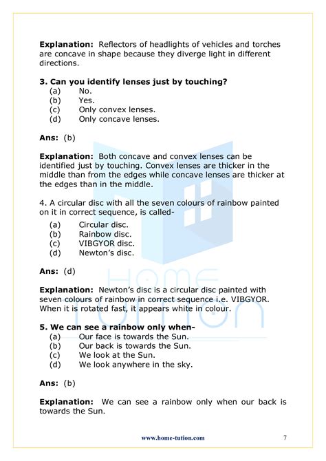 Worksheet For Class 7 Science Chapter 15 Light