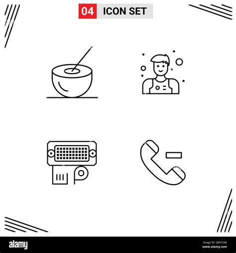 Group Of 4 Modern Filledline Flat Colors Set For Bowl Connection Drink Man Input Editable