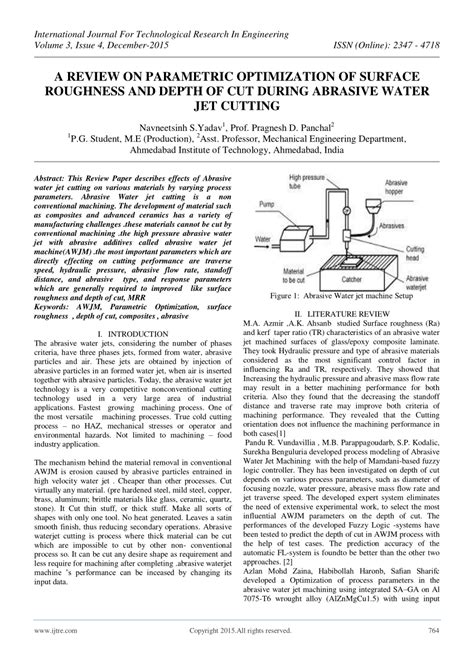 Pdf A Review On Parametric Optimization Of Surface Roughness And Depth Of Cut During Abrasive