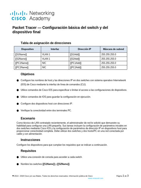 2 9 1 Packet Tracer Basic Switch And End Device Configuration Pdf Dirección Ip