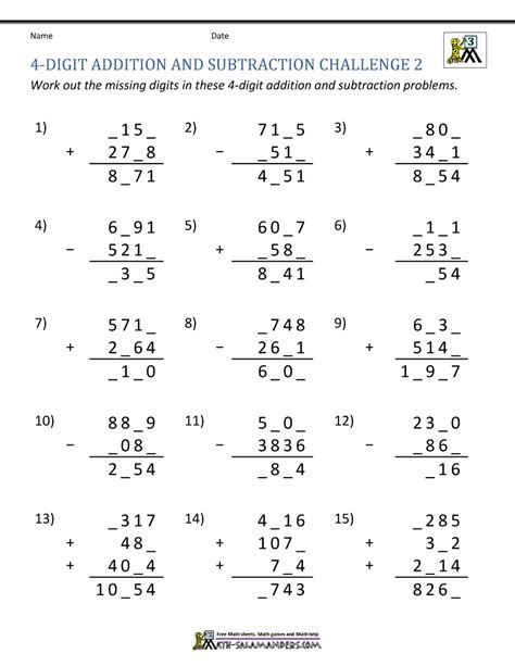 4 Digit Addition And Subtraction Worksheets