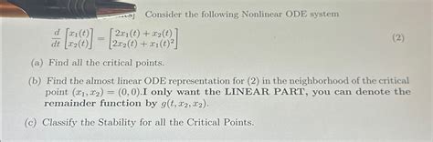 Consider The Following Nonlinear Ode