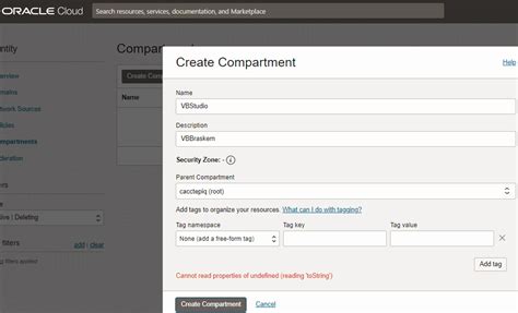 Error Create Compartment For Visual Builder — Cloud Customer Connect