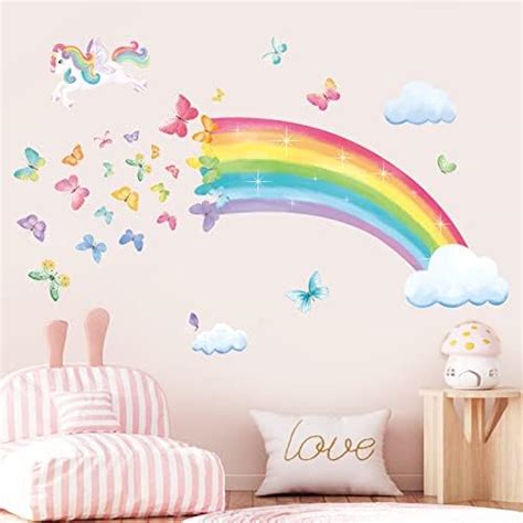 Decalmile Wandtattoo Einhorn Regenbogen Mädchen Wandaufkleber Einhorn Rosa Wandsticker