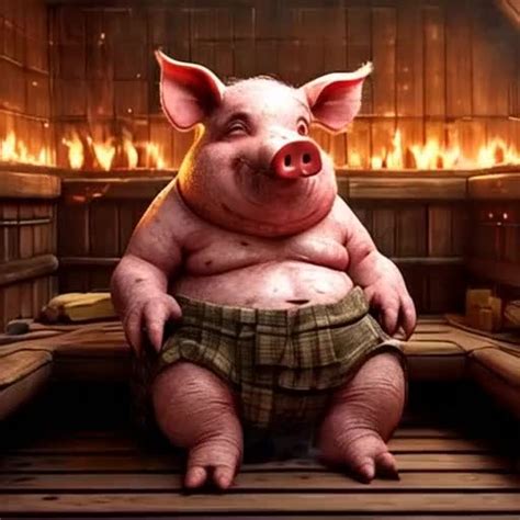 «Антропоморфная толстая свинья сидит в сауне кайфует — видео создано в Шедевруме