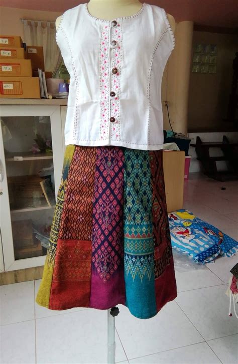 💥สินค้าขายดี💥 🌶กระโปรงแฟนซีผ้าต่อ แบบผูกข้าง ทรงเอ ผ้าฝ้ายพิมลายหมักโคลน 🌶ผ้าฝ้ายพิมลายหมักโคลน