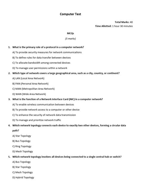 Class Viii Computer Test Pdf Computer Network Network Topology