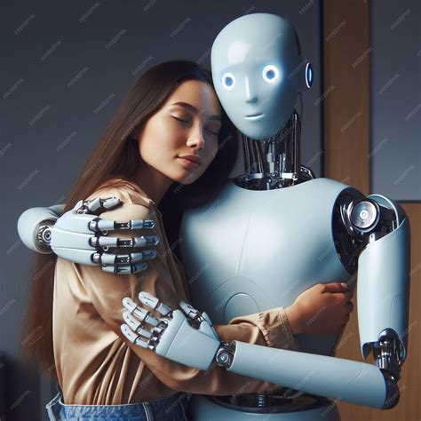 Premium Photo A Woman Hugging A Robot Ai Generate