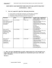 Implement And Monitor Work Health And Saftey Practice Assignment Docx ASSIGNMENT 1 SITXWHS003