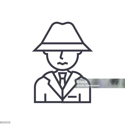 탐정 스파이 모자 개념 벡터 선 아이콘 기호 부호 고립 된 배경 그림을 가진 남자 Criminal Investigation에