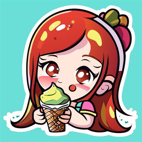 Premium Vector Cute Girl Eats Ice Cream Hand Drawn Cartoon Sticker Icon Concept Isolated
