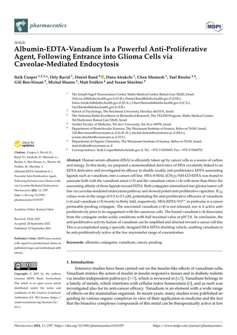 Pdf Albumin Edta Vanadium Is A Powerful Anti Proliferative Agent Following Entrance Into