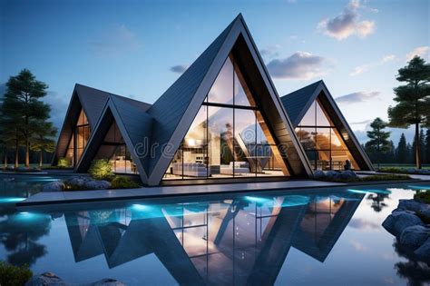 Contemporary Triangle Shape Design Modern Architecture Building Exterior With Glass Concrete