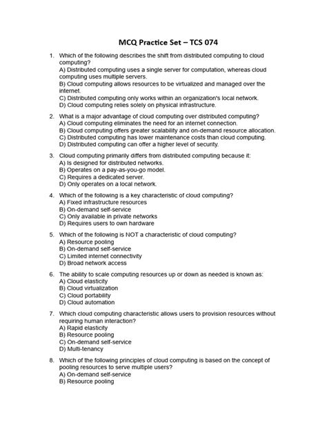 practice set mcq tcs 074 pdf cloud computing software as a service