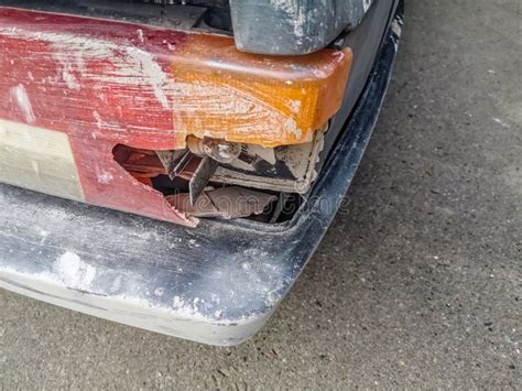 Close Up Of A Damaged Car Tail Light With Visible Cracks And Wear Stock