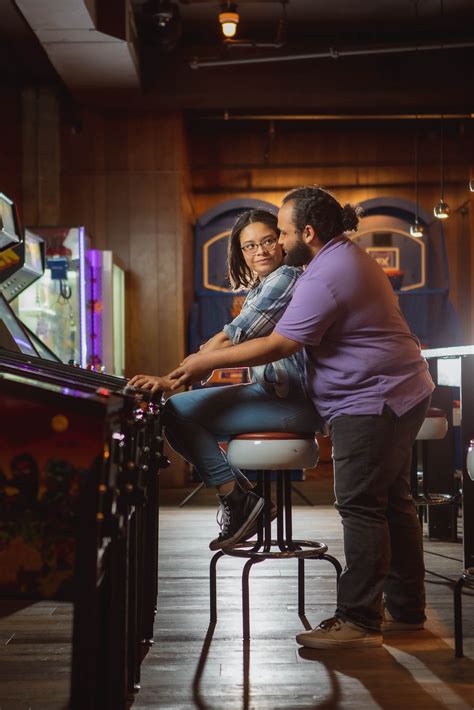 A Two Part Engagement Session In The Garden And The Game Room At