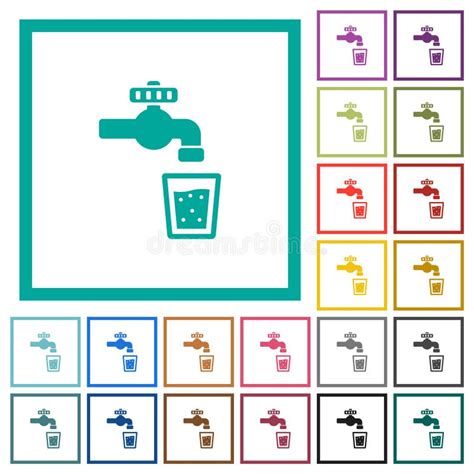Drinking Water Flat Color Icons With Quadrant Frames Stock Vector Illustration Of Essential