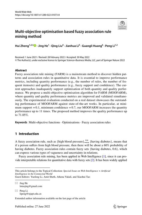 Pdf Multi Objective Optimisation Based Fuzzy Association Rule Mining