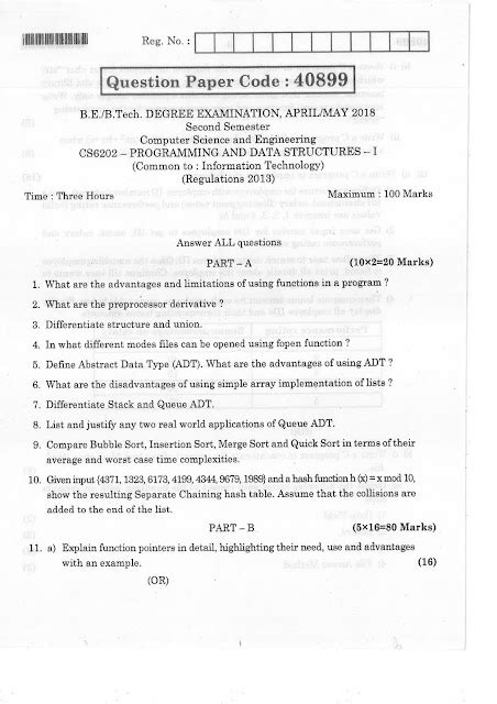 Anna University Cs 6202 Programming And Data Structures I For