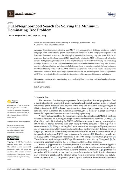 Pdf Dual Neighborhood Search For Solving The Minimum Dominating Tree