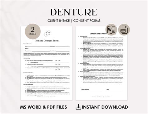 Denture Consent Form Template Printable Dental Forms For Dentists And Dental Clinics