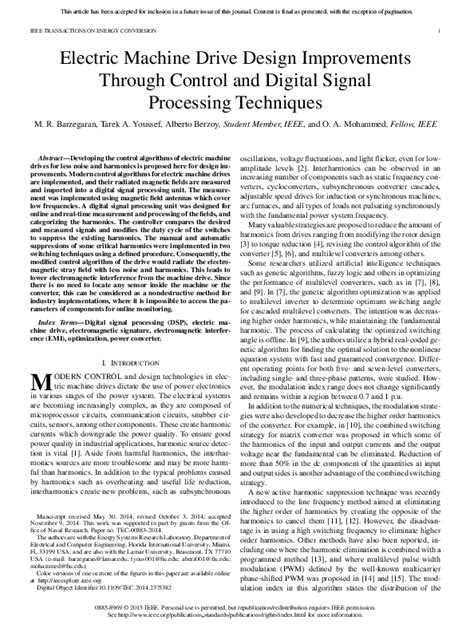 Pdf Electric Machine Drive Design Improvements Through Control And