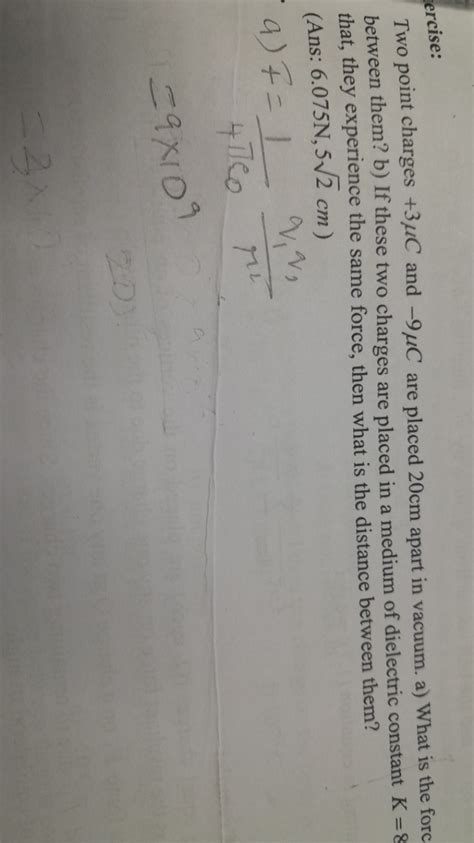 Two Point Charges 3μc And −9μc Are Placed 20 Cm Apart In Vacuum A What