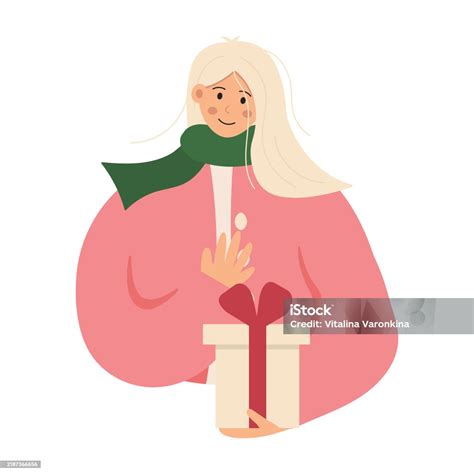 겨울 옷에 선물 상자를 들고 웃는 소녀 흰색 배경에 고립 된 평면 벡터 그림입니다 겨울에 대한 스톡 벡터 아트 및 기타 이미지 겨울 계절 공휴일 Istock