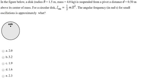 Solved In The Figure Below A Disk Radius R M Mass Chegg