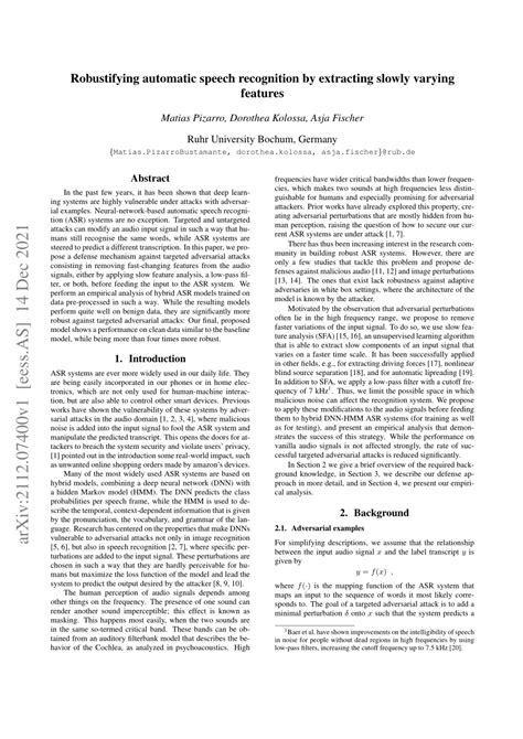Pdf Robustifying Automatic Speech Recognition By Extracting Slowly Varying Features