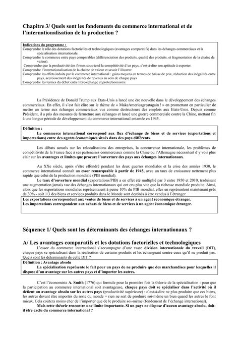 Cours De Ses Chapitre 3 Quels Sont Les Fondements Du Commerce International Et De L