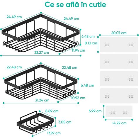 Рафт за душ ъглов рафт за баня кухненски шкаф органайзер комплект от 3 части черен Emag Bg