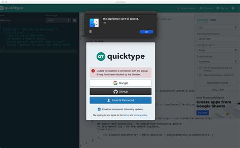 Cannot Sign In Mac 50 Error Issue 1374 Glideapps Quicktype GitHub