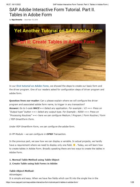 Sap Adobe Interactive Form Tutorial Part Ii Tables In Adobe Form Pdf