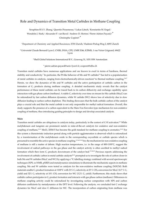 Pdf Role And Dynamics Of Transition Metal Carbides In Methane Coupling