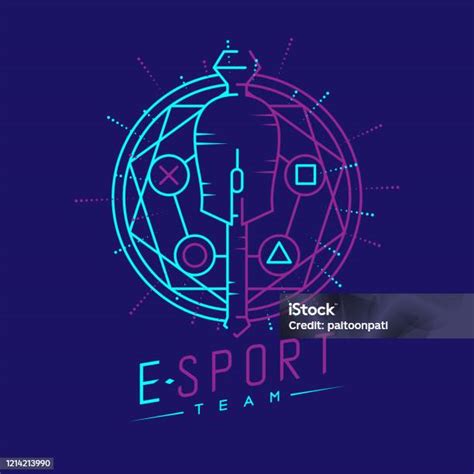 Esport 로고 아이콘 은 매직 서클 프레임 마우스 게이밍 기어 홀 마법의 디자인 일러스트레이션 Esport 팀 텍스트와 복사 공간 벡터 Eps 10 E스포츠에 대한 스톡