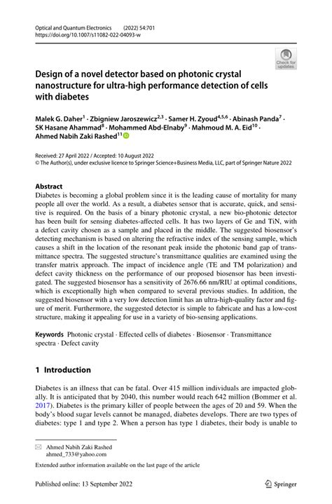 Pdf Design Of A Novel Detector Based On Photonic Crystal Nanostructure For Ultra High