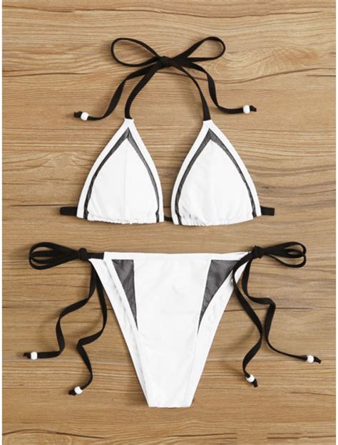 Buy Contrast Mesh Triangle Top With Tie Side Bikini Online Topofstyle