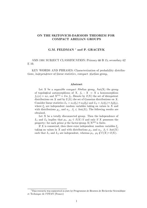 Pdf On The Skitovichdarmois Theorem For Compact Abelian Groups