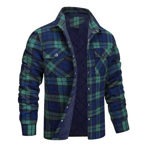 Savings Clearance 2024 Funicet Mens Flannel Jacket Sherpa Lined Full Zip Up Hooded Long Sleeve
