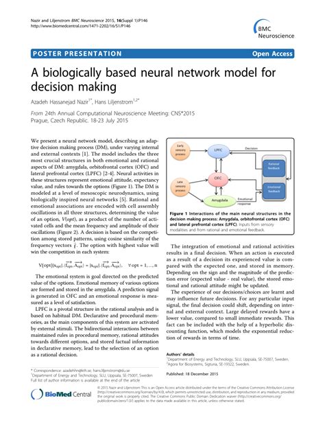 Pdf A Biologically Based Neural Network Model For Decision Making