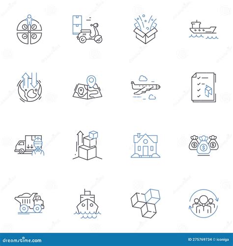Intermodal Transportation Line Icons Collection Containerization Efficiency Railways