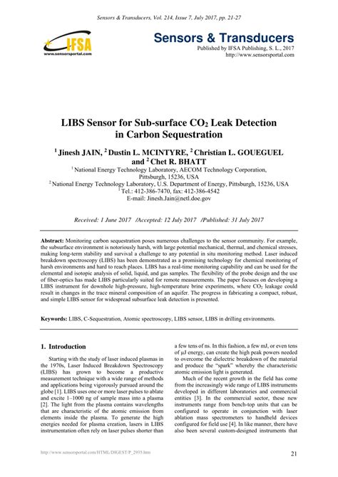 Pdf Libs Sensor For Sub Surface Co2 Leak Detection In Carbon Sequestration