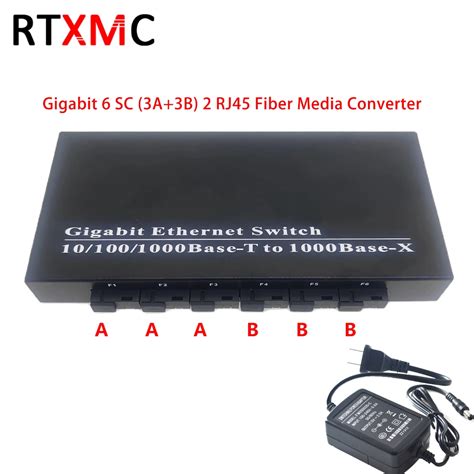 Gigabit Fiber Switch 6 Sc 3a3b Port 2 Rj45 Port 10 100m 1000mbps Fiber Transceiver Media