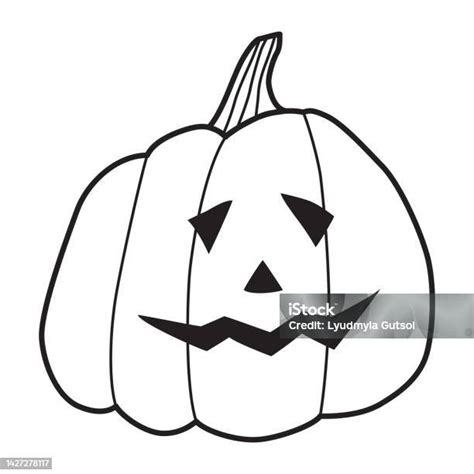 웃기는 귀여운 호박과 미소 할로윈 새겨진 호박 낙서 스케치 간단한 그림 어린이를위한 색칠 공부 책 할로윈 축하를위한 디자인 요소
